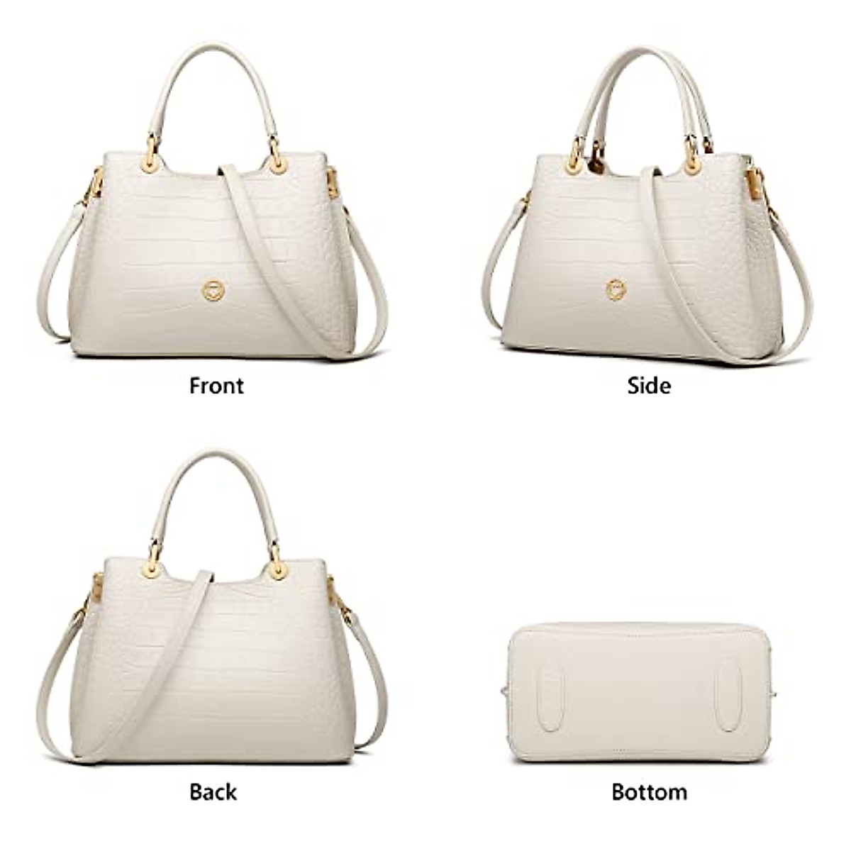 Leather Handbags for women, Ladies Leather Handbag Purse with Crocodile Embossed Pattern Top Handle Crossbody Shoulder Bag Lady Cowhide Mini Tote Bags (White)