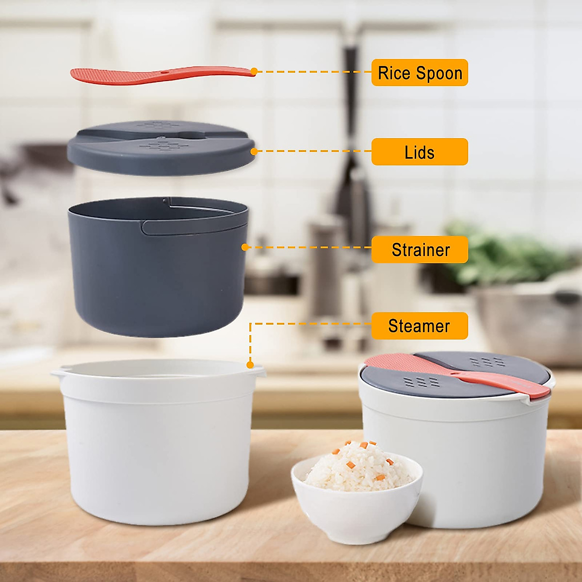 Microwave Rice Cooker Set,Microwave Rice Cooker Steamer, Food Grade PP Microwave Rice Steamer Cooker, Microwave Rice Maker, Easy To Use (orange), rice cooker small microwave microwavable bowls st