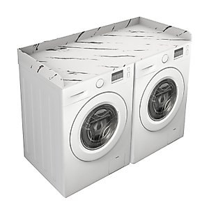 ImportNomad Washer Dryer Countertop - Laundry Wood Cover Edge Rails - Durable - Melamine & Non-Slip feet | Protector Organizer - encimera para lavadora y secadora - White Marble 27.5in x 54in x 3.5in