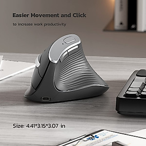Wireless Vertical Mouse, Advanced Ergonomic Mouse Reduces Muscle Strain, 2400 DPI, USB C Rechargeable, 3 Device Connection (Bluetooth or USB), Compatible for PC, Laptop, iPad, Mac, Windows, Grey