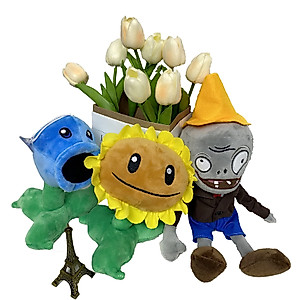 JHESAO 3 PCS Plants and Zombies Plush Conehead Zombies Plants Sets Toy Peashooter, 1 2 Stuffed Soft Conehead Zombie Doll, Sunflower PVZ Plush Figure Doll New