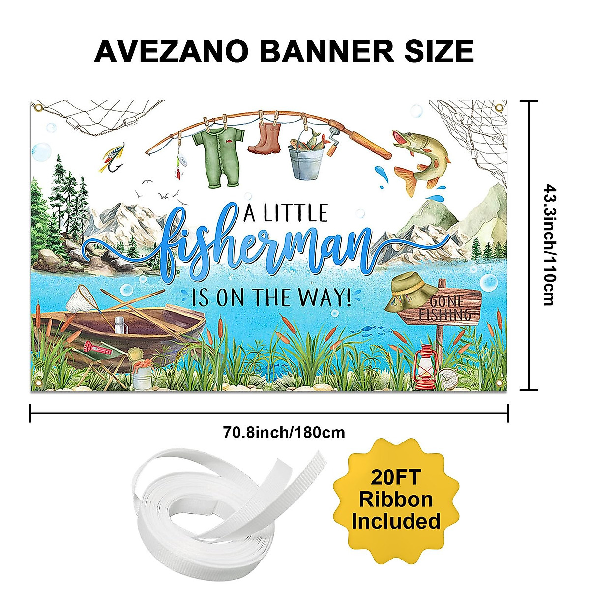 Avezano Fishing Baby Shower Backdrop A Little Fisherman is on The Way Baby Shower Party Decorations Banner Gone Fishing Baby Shower Party Background for Boys 70.8x43.3"