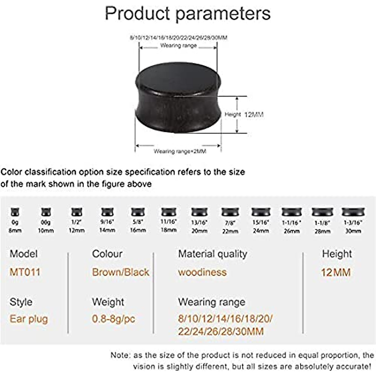 TBOSEN 8PCS Large Double Flared Brown Black Organic Wood Saddle Plugs Flesh Tunnels Stretching Punk Piercings Expanders Ear Gauges Set