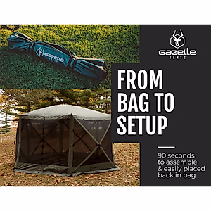 Gazelle GG601GR G6 8-Person 6-Sided Portable Pop-Up Gazebo with Mesh Wind Panels, Carry Bag, and Stakes, Alpine Green