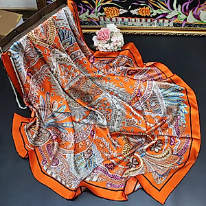 ANDANTINO 100% Pure Mulberry Silk Scarf 43" Large Square Lightweight Headscarf& Shawl–Women Hair Wraps-With Gift Packed (ORANGE)