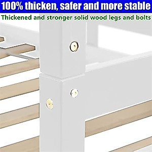 SNIFIT Stronger & Upgraded Version Solid Wood Full Over Full Bunk Bed with Trundle, Thickened More Stable Safer Full Size Bunk Bed Frame with Trundle and Reinforced Ladder, Easier to Assemble (White)