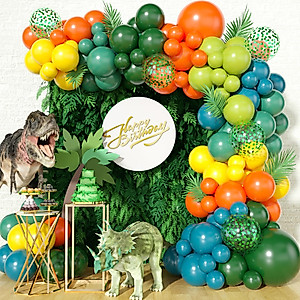 GRESATEK Jungle Themed Balloon Garland Arch Kit, Sage Green Orange Yellow Olive Balloons Decorations for Boys Girls Birthday Baby Shower Safari Dinosaur Party Decor Supplies (BLSTR100)