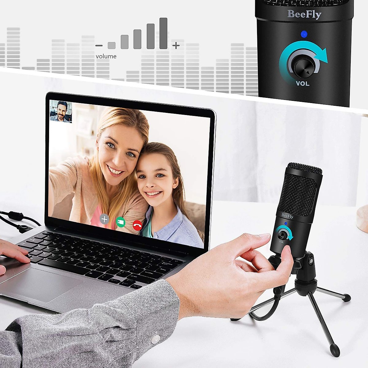 BeeFly USB Microphone, Microphone for Computer Metal Condenser Recording Microphone for PS4 Mac Windows Computer Desktop Microphone for Gaming Podcast Streaming YouTube Chatting