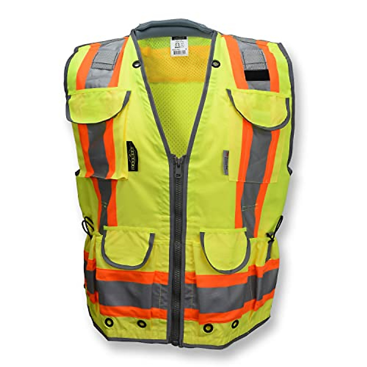 Radians SV55 Class 2 Heavy Woven Two Tone Engineer Vest with Padded Neck to Support Extra Weight in Cargo Pockets, Green, X-Large