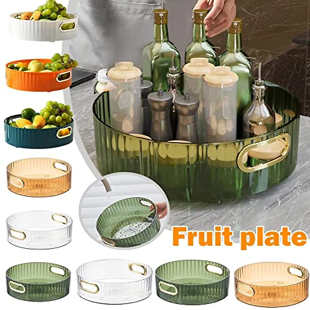 Lazy Susan Organizer for Kitchen, Clear 360° Rotating Turntable Organization & Storage Container, Turntable Organizer for Cabinet Pantry Table Organization