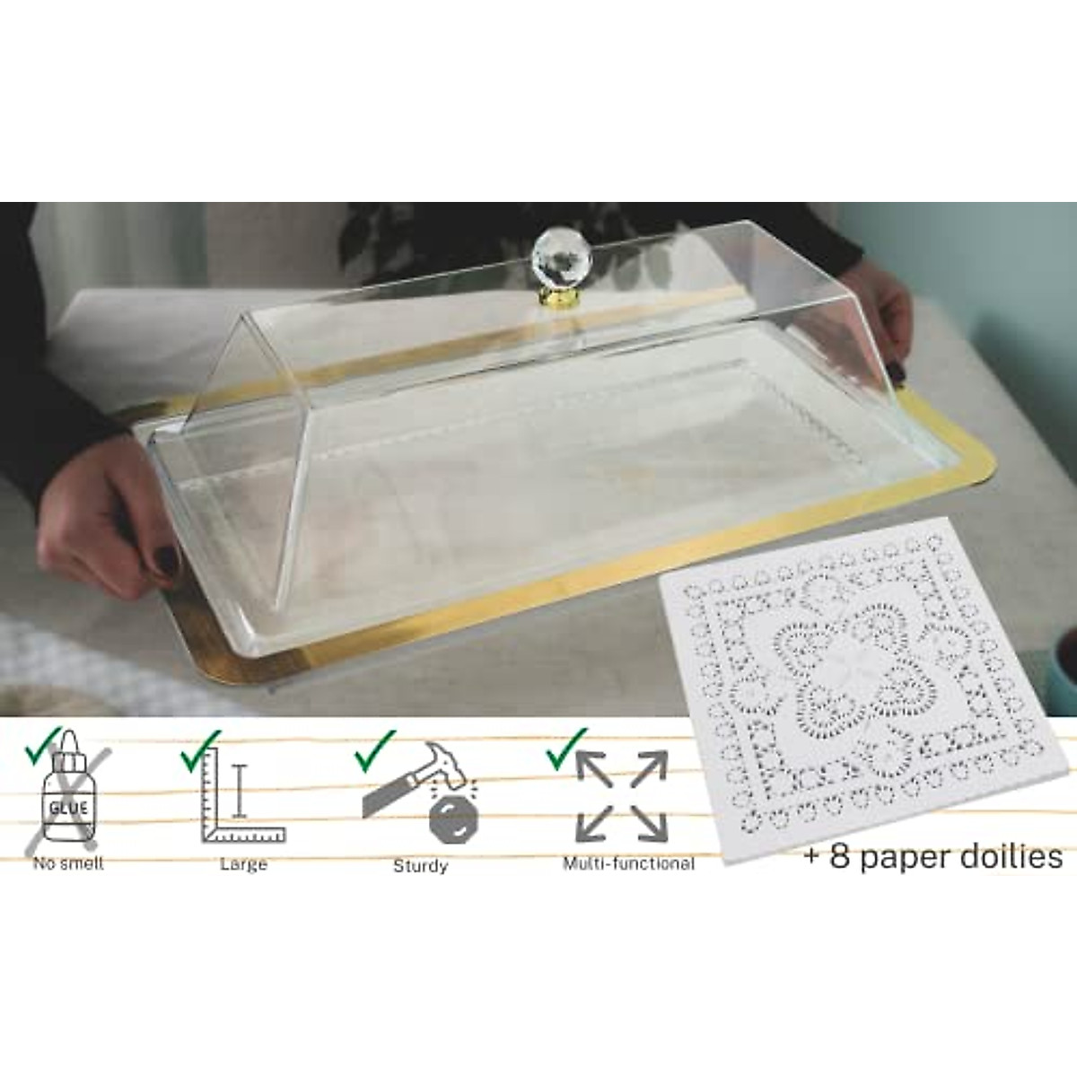 Glitz Halloween Acrylic Cake Stand with Dome Lucite Serving Tray with Lid Wedding Cake Stand with Cover Dessert Stands with Doilies Pastry Display Tray Party Cake Plate with Dome Cookie Tray
