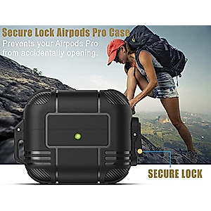 Wonjury for Airpods Pro Case Cover for Men with Lock, Military Armor Series Full-Body AirPod Pro Case with Keychain Cool Air Pod Pro Shockproof Protective Case for AirPods Pro 2019, Spring Lock Black