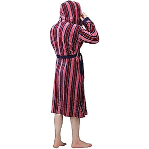 NY Threads Mens Hooded Fleece Bathrobe Plush Long Spa Robe, Large-X-Large, Retro Finesse