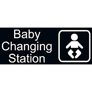 New Baby Changing Station Sign, 8 x 3 in with English and Symbol, Black for Men, Women, Unisex
