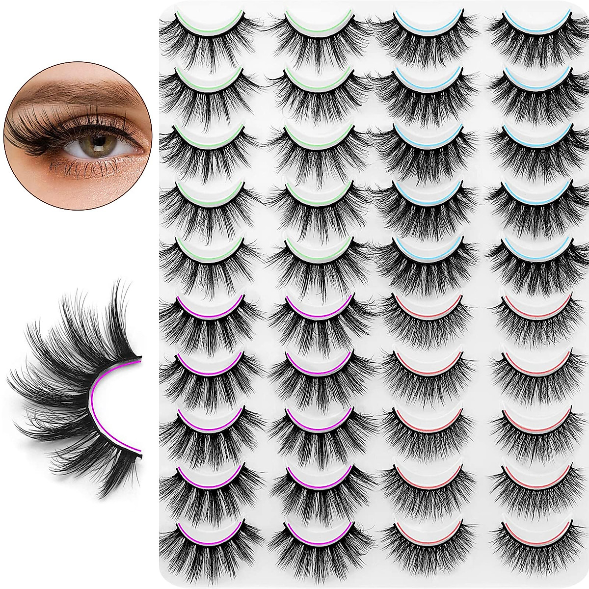DYSILK Lashes False Eyelashes - Mink Lashes 20 Pairs Faux Mink Lashes 6D Wispy Fluffy Lashes Natural Look False Eyelashes Cat Eye Lashes Reusable Lashes Pack| 11mm-20mm