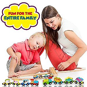 Wooden Trains Set (21 PCS) with 3 Dinosaurs 3 Farm 3 Zoo Animals with Box and Cover - Train Toys Magnetic Set Toy Train Sets for Kids Toddler Gift Toy for 2 Year Old Boys and Girls and up