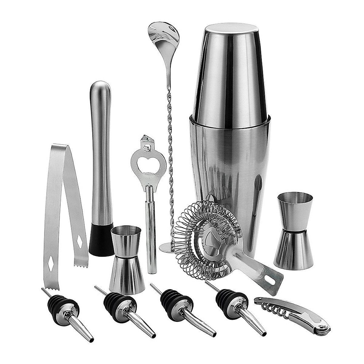 QLL 13 Piece Stainless Steel Boston Shaker Set, Including 20oz Unweighted & 27oz Weighted Professional Bartender Cocktail Shaker