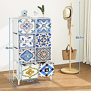 LYNCOHOME 9 Drawer and 8 Drawer White Dresser Set, Boho Dresser for Bedroom, Closet Dresser with Steel Frame Wooden Top(Sea White)