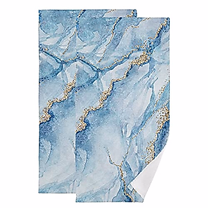 Marble Bathroom Towels Set Navy Blue Marble with Golden Veins Hand Towel Watercolor Stripes Bathroom Decor Face Towels Soft Fingertip Towels Multipurpose for Bathroom Hotel Gym and Spa 28x14in