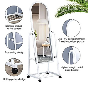 Jexdar Full-Length Mirror with Bracket, 66"x17"Adjustable Stand Up Mirror on Wheels with Underneath Storage, Floor-Standing Make Up Vanity Mirror Dressing Mirror for Bedroom Bathroom Porch