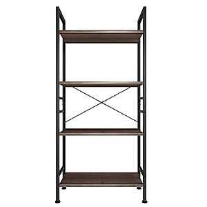 DKLGG 4-Tier Storage Shelves, Bookshelf, Wood Bookcase with Metal Frames and Standing Shelving Unit, Industrial Design Open Standing Organizer for Living Room, Bathroom, Balcony, Office, Rustic Brown
