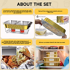 30Pack Aluminum Pans with Lids Kit-10Pack (9x13) Half Size Oven Steam Table Tin Foil Pans Collocation 20Pack (8.7*6) Disposable Baking Pan Chafing Trays with 33ft Aluminum Foil and 30 Label Stickers