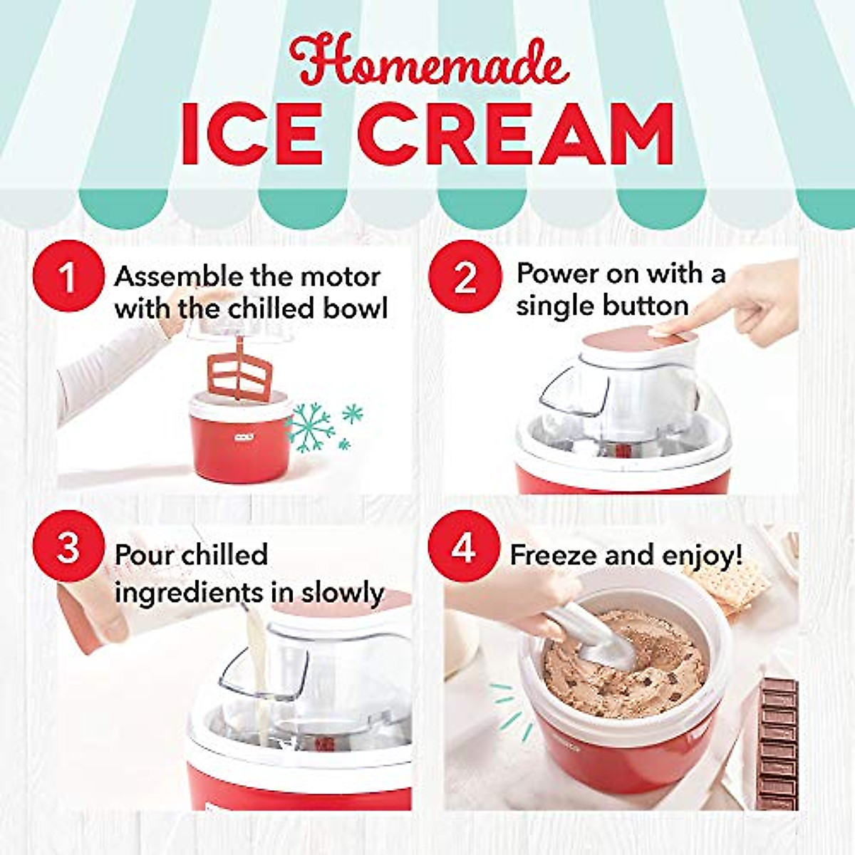 DASH Everyday Ice Cream Maker for Gelato, Sorbet, Frozen Yogurt + Popsicles, with Mixing Bowl & Popsicle Molds + Recipe Book, 1 Quart - Aqua