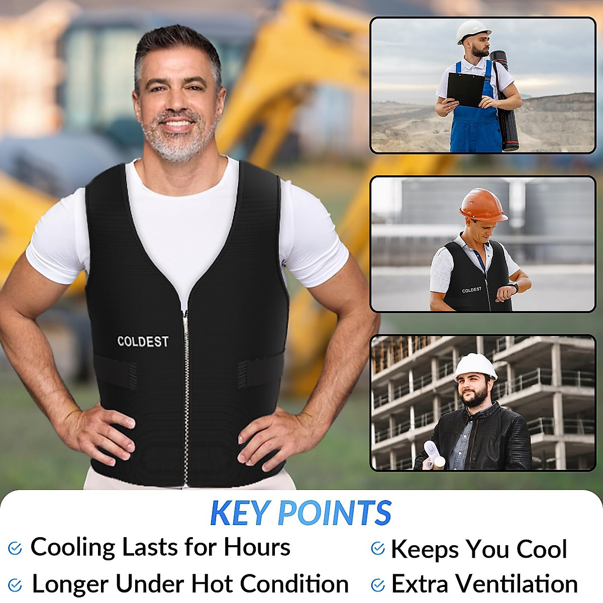 Coldest Cooling Vest - Adjustable Vest Jacket for Hot Weather, Reusable Ice packs, Ice Vest for Men & Women for Cycling, Running, Athletes