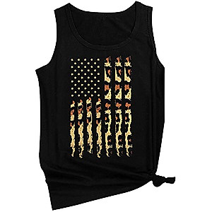 wodceeke Women's American Flag Print Tank Tops Sleeveless Loose T-shirt Independence Day Blouse Tops (Black, M)