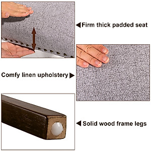 Merax Dining Chairs Set of 2, Fabric Dining Chairs with Copper Nails and Solid Wood Legs (Grey, Set of 2)