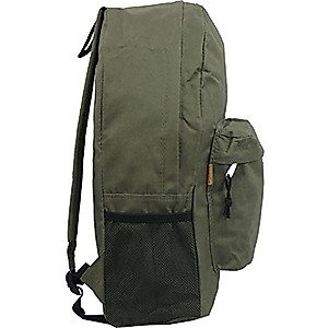 K-Cliffs 18in Classic Basic Backpack Simple School Book Bag w/Padded Back Side Pocket Olive