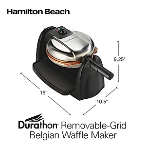 Hamilton Beach 26031 Belgian Waffle Maker with Removable Nonstick Plates, Single Flip, Ceramic Grids, Black