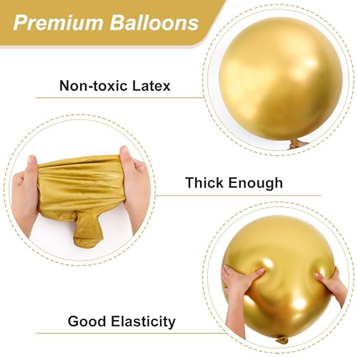 RUBFAC 36in Gold Giant Balloons, 5pcs Metallic Gold Latex Helium Balloons for Birthday Wedding Party Photo Shoot Baby Shower Decoration