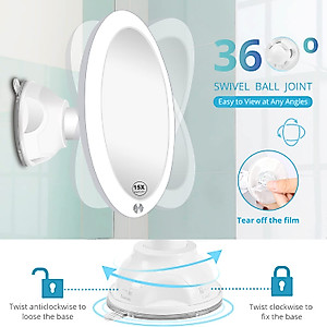 Fabuday 15X Magnifying Mirror with Light - Upgraded 2021 Version Lighted Makeup Mirror with Magnification, Led Magnified Mirror for Bathroom with Suction Cups, Lighting Adjustable, Dual Power Supply
