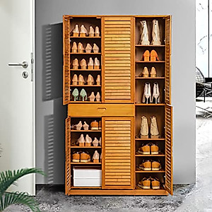 MoNiBloom Large Shoe Cabinet Storage Organizer with Shutter Doors & 1 Drawer for Heels Sneakers Sandals More Than 40 Pairs Entryway Bedroom Living Room, Brown