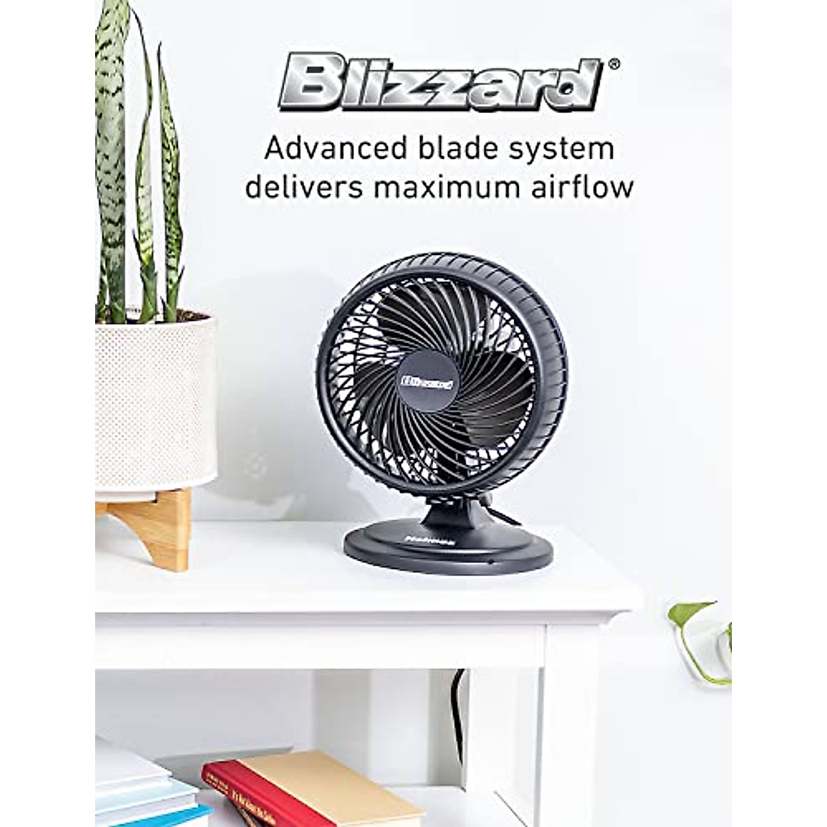 HOLMES BLIZZARD 7" Table Fan, 2 Speeds, 3 Blades, 85° Oscillation, 20° Adjustable Head, Home, Bedroom and Office, Charcoal Matte