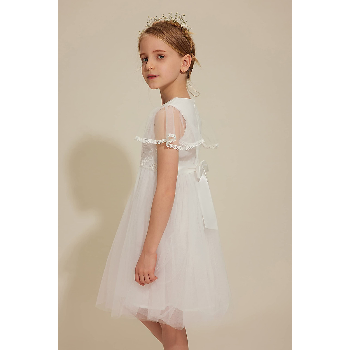 Baby Girl Formal Dresses Lace Dress for Girl Wedding Evening Photograph Dress Size 7 White