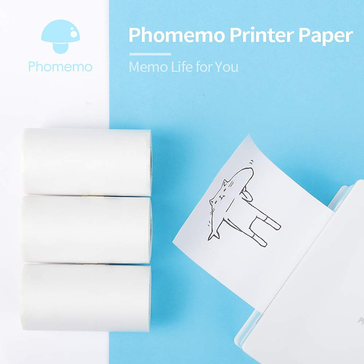 Phomemo M02 Pocket Printer- Mini Bluetooth Thermal Printer with 3 Rolls White Sticker Paper, Compatible with iOS + Android for Learning Assistance, Study Notes, Journal, Fun, Work，White