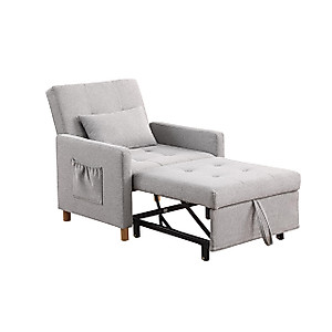 Keainvren Sleeper Chair Bed Convertible Chair Bed Sleeper Pull Out Sofa Bed with Adjustable Backrest Linen Fabric Convertible Chair to Bed with Side Pocket for Bedroom,Living Room, Apartment