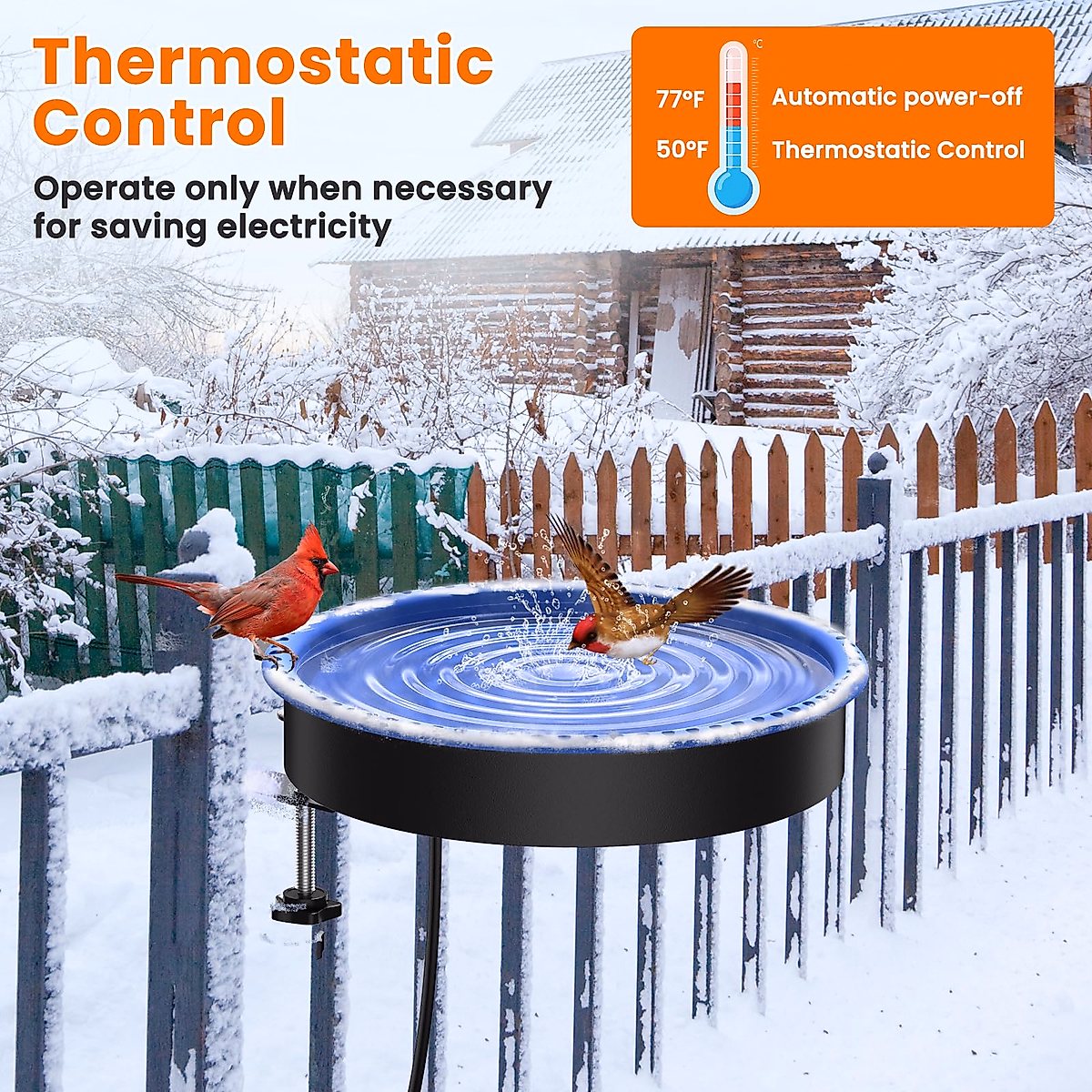 Keten Bird Bath Heater, 100W Thermostatically Controlled Heated Bird Baths Bowl for Winter, Prevents Birdbath Water from Freezing Suitable for Outdoors Garden Yard Patio Lawn