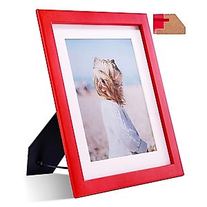 JD Concept 8x10 Soft-Red Thin Wood Picture Frame with Glass, for Photo 6x8 with Mat or 8 x 10 without Mat, Desk-top or Wall Mounted