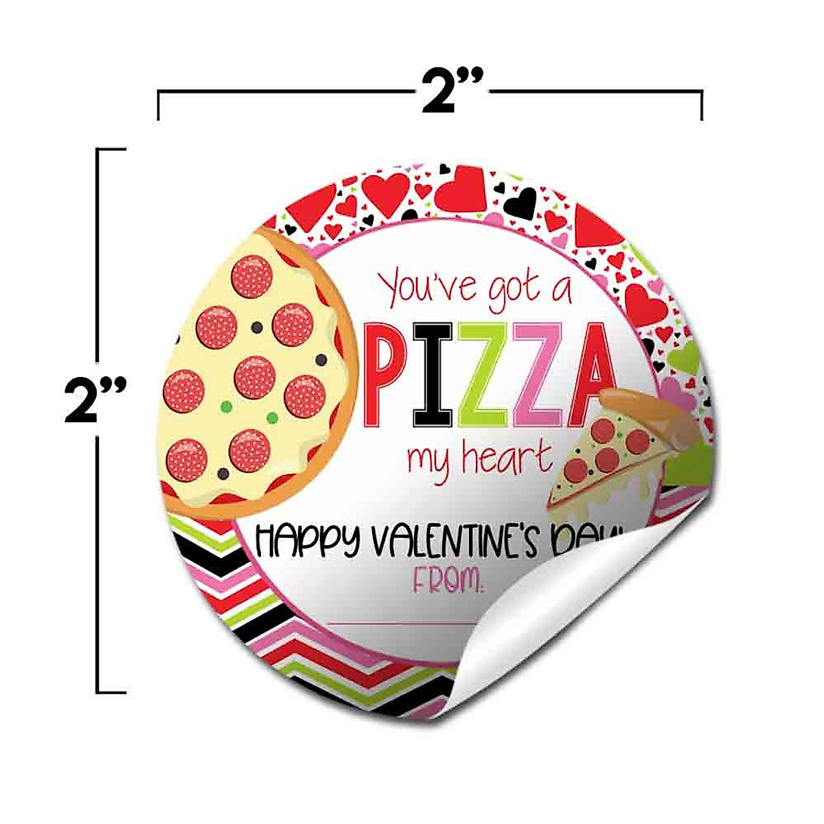 Piece of My Heart Fun Pizza Themed Valentine Party Favor Sticker Labels for Kids, 40 2" Party Circle Stickers by AmandaCreation, Great for Classroom Valentines, Envelope Seals, Gifts, Treats