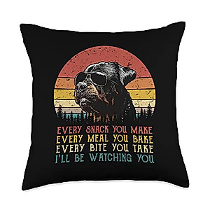 Vintage Retro Rottweiler Dog Owner Shirt Every Snack You Make Shirt Men The Dog Father Rottweiler Throw Pillow, 18x18, Multicolor