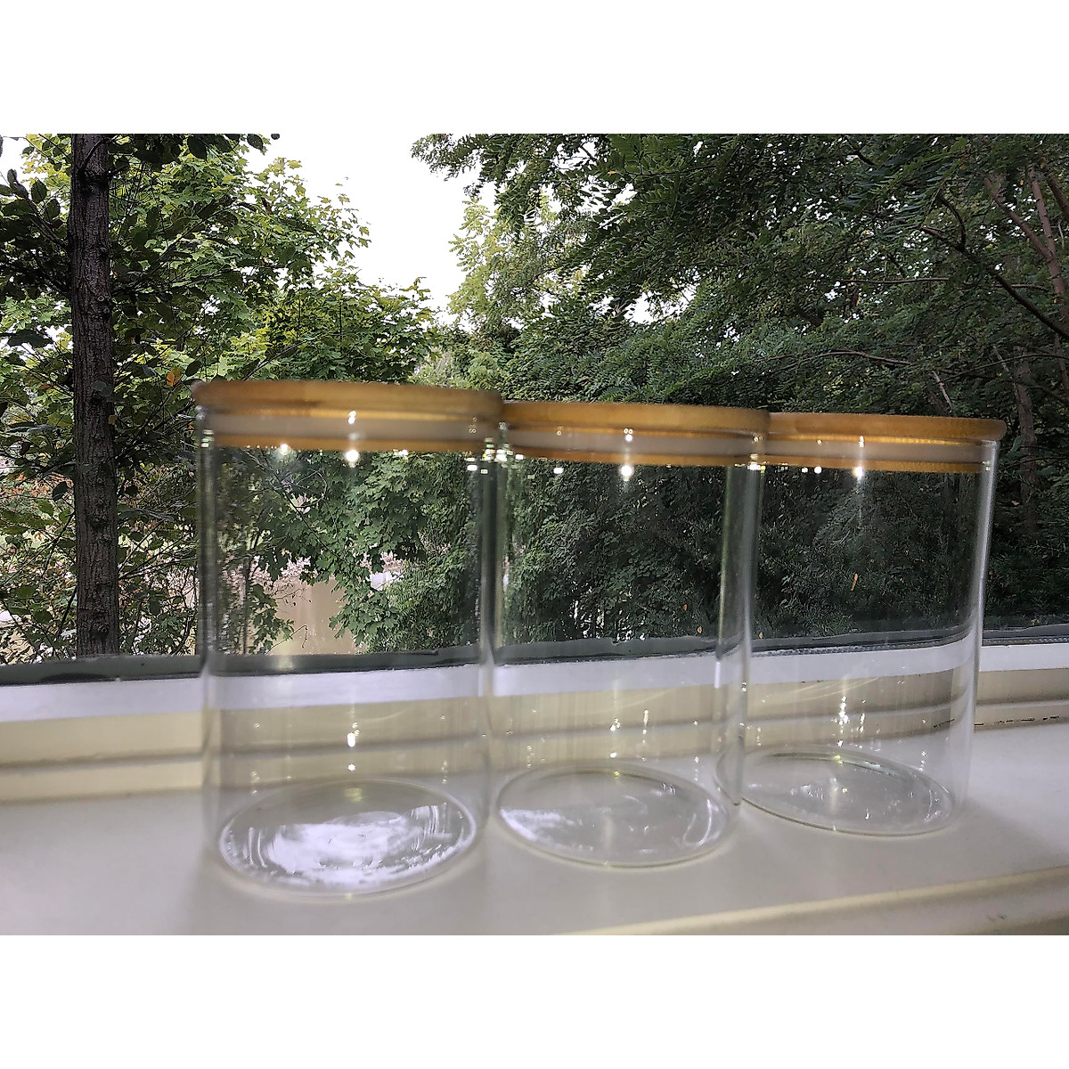 Glass Food Storage Containers Jar Seal Bamboo Lids, Stackable 30oz Set of 3, Pantry Storage Jar for Flour rice Cereal Sugar Tea Coffee Beans Snacks