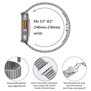 WINGLE for Apple Watch Ultra 2 Band 49mm 45mm 44mm 42mm Series 9 8 7 for Men, Stainless Steel Bands Metal Strap Wristband for Apple Watch iWatch Ultra/Ultra 2 SE 6 5 4 3 2 1 Link Women, Titanium