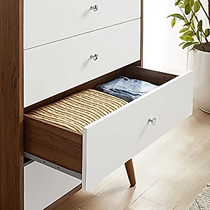 Modway Transmit Mid-Century Modern Wood Walnut White, 4-Drawer Chest