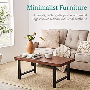 Best Choice Products 44in Modern Coffee Table Butcher Block Top Large Accent Table, Rectangular Wood Industrial Rustic Coffee Table for Living Room w/ 2in Metal Legs, 3in Tabletop - Brown