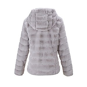 Bellivera Women's Faux Fur Shearling Shaggy Coat Fashion Sherpa-Lined Hood Jacket 1801 Gray L