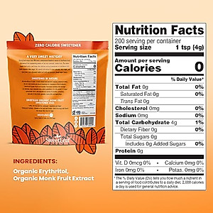 SweetLeaf Organic Monk Fruit Sweetener, Granular – Zero-Calorie, Natural Sugar Substitute for Coffee, Tea, and Baking, 28.2 Oz