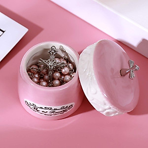 My First Rosary Cross for Girl Keepsake Box and Rosary Gifting Set, Pink